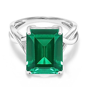 Gem Stone King 10K White Gold Gemstone Birthstone Engagement Ring | Emerald Cut 14X10MM | Wedding Engagement Anniversary Promise Ring For Women | Available In Size 5-9