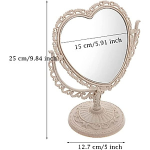 FEIYU BUY 1 Pack Simple and Lovely Heart-Shaped Cosmetic Mirror Plastic Double-Sided Rotatable Dresser Mirror Lightweight Mirror Bathroom Bedroom Mirror
