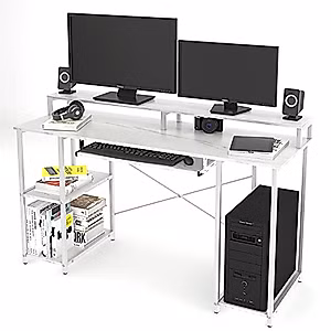 TOPSKY Computer Desk with Storage Shelves/24.5in Keyboard Tray/Monitor Stand Study Table for Home Office(54*19inch, White Marble Texture)