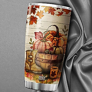 ZOXIX Just A Girl Who Loves Pumpkin Tumbler With Lid 20oz Vintage Autumn Coffee Mug Stainless Steel Cup Fall Leaves Pumpkin Themed Gifts For Women Halloween Farm Girl Tumblers