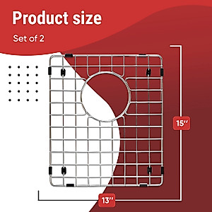 Sink Protectors for Kitchen Sink 15" x 13", Sink Grate for Bottom of Kitchen Sink Set of 2, Stainless Steel Sink Protector