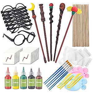 YoHold Magic Wizard Wand Making Kit DIY Craft Set with Wizard Glasses, Lightning Bolt Scar Temporary Tattoo for School Party Supplies,Magic Theme Birthday Party,Halloween Décor