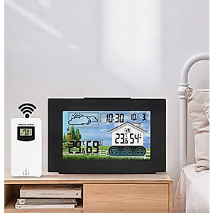 XARONF Weather Stations, Indoor Outdoor Weather Station, Home Weather Station Multiple Sensors with Atomic Clock, Indoor Outdoor Humidity Thermometer Monitor Digital Forecast Weather Stations, Black