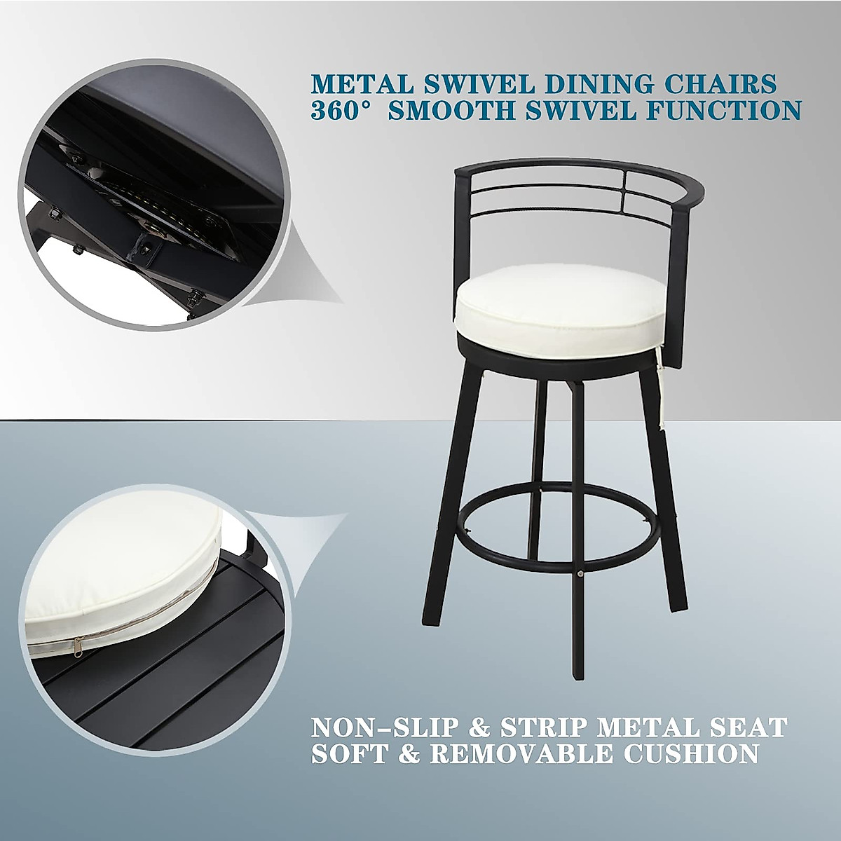 Festival Depot 6 Pcs Patio Swivel Chair Bar Stools Outdoor Armchair with Black Metal Frame Removable Cushion for Bistro Bar Indoor Home Counter Garden Pool (Beige)