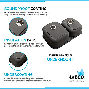 KABCO 32 Inch 18 Gauge Undermount Stainless Steel Classic Kitchen Sink, Rust Resistant, Sound and Heatproof, Double Unequal Bowl Swirl Finish Sink with Sink Strainers, Garbage Baskets and Sink Grids