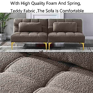 Convertible Sofa Bed, Modern Sleeper Couch with Adjustable Back/Metal Legs/Pillows, Folding Upholstered Loveseat, Sectional Sofa, Memory Foam Living Seat for Apartment/Office/Multi-Functional (Taupe)