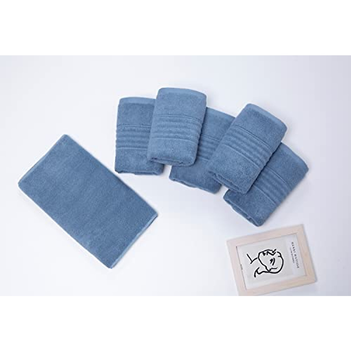HOWOJAJU Hand Towels for Bathroom,Hotel&Fluffy&Absorbent&Soft,100% Cotton Bathroom Towel Set of 6 (Blue)