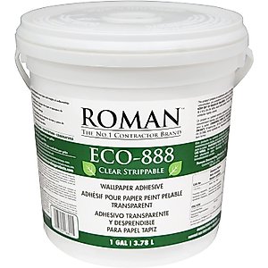 ROMAN’s ECO-888 Clear, Strippable, Wallpaper Adhesive, Easy Installation Glue/Paste, Clear, Zero VOC, Home Improvement (1 Gallon - 330 sq. ft.)