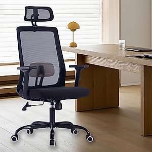 Whiterye Office Chair Lumbar Support Mesh Office Chair Swivel Desk Chair with Adjustable headrest and Armrest Ergonomic High Back Office Chair,Black.