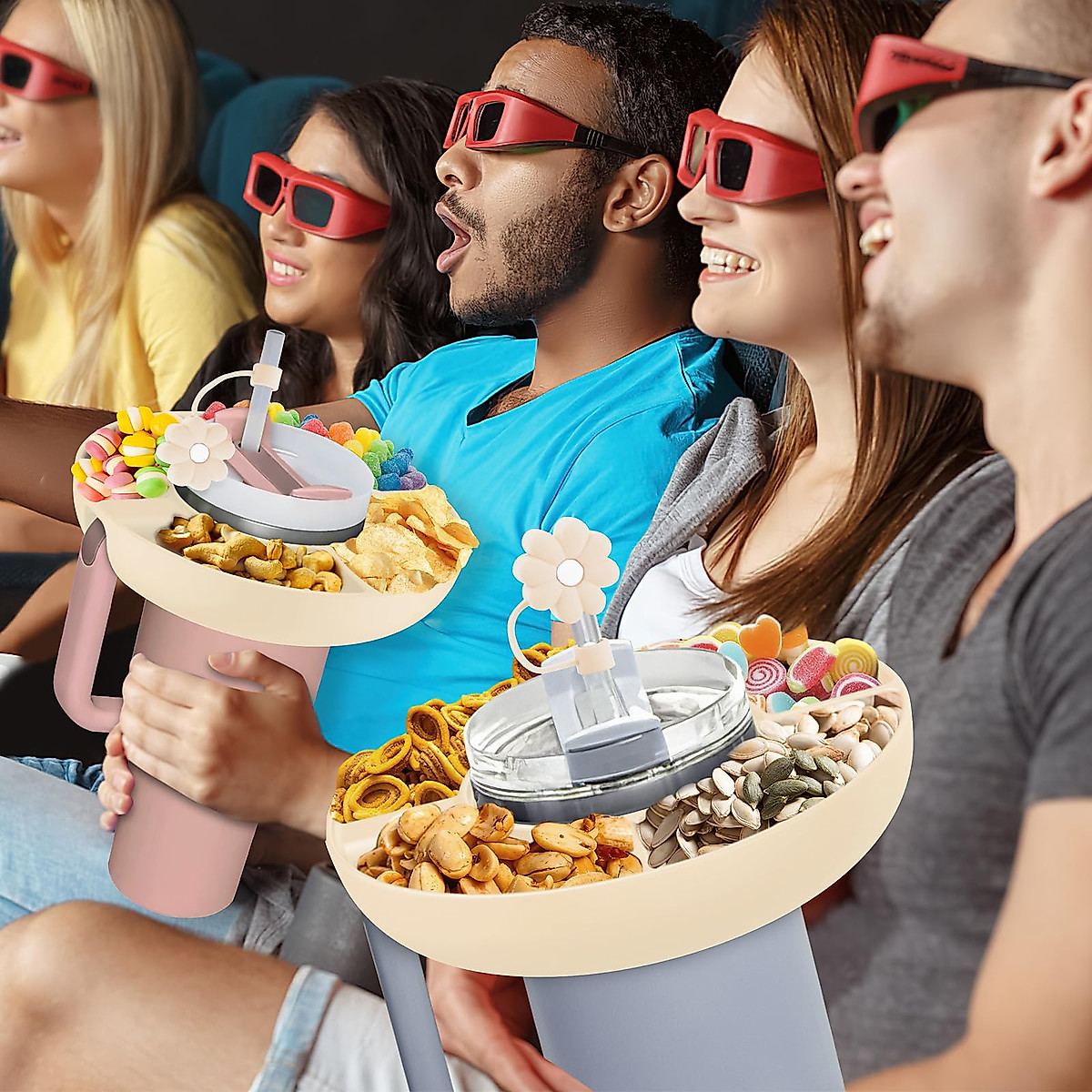 insefocc Stanley Cup 30 oz Snack Bowl with Handle, Compatible with Stanley Cup 30 oz Snack Bowl with Handle, Reusable Snack Bowl, Stanley Accessories, Silicone (White Snack Bowl)