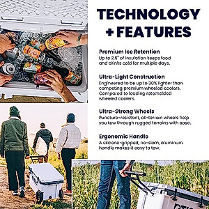 RTIC 52 Quart Ultra-Light Wheeled Hard Cooler Insulated Portable Ice Chest Box for Beach, Drink, Beverage, Camping, Picnic, Fishing, Boat, Barbecue, 30% Lighter Than Rotomolded Coolers, Patriot