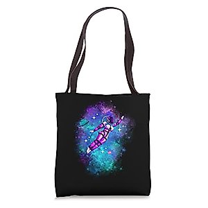 Spacewoman in a suit drifting in space Tote Bag