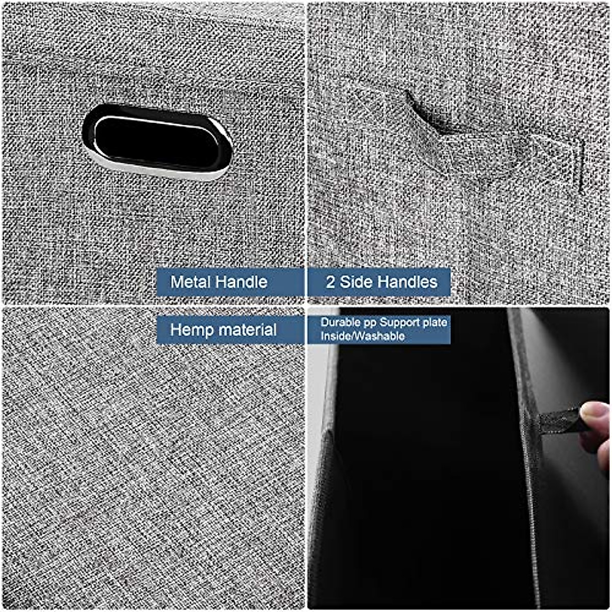 Storage Bins with Lids, Collapsible Linen Fabric Storage Box, Clothes Toy Organizer, Cubes Basket Containers with Cover for Cabinet Bookcase Boxes Home Bedroom(Gray, Large(17.7x11.8x11.8inch))