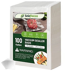 100 Gallon Vacuum Sealer Bags, Heavy Duty BPA Free 11 x 16 Inch Vacuum Seal Bags for Food Saver, Seal a Meal, Weston. Commercial Grade Vacuum Food Storage Bags for Sous Vide Freezer Storage Meal Prep