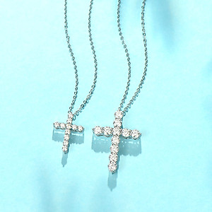 FANCIME 14K Solid White Gold 3 Prong Setting Cross Pendant Necklace with 1 Cttw Carat White Moissanite Gemstone Fine Delicate Jewelry Anniversary Christmas Gift Guide for Her Mom Women