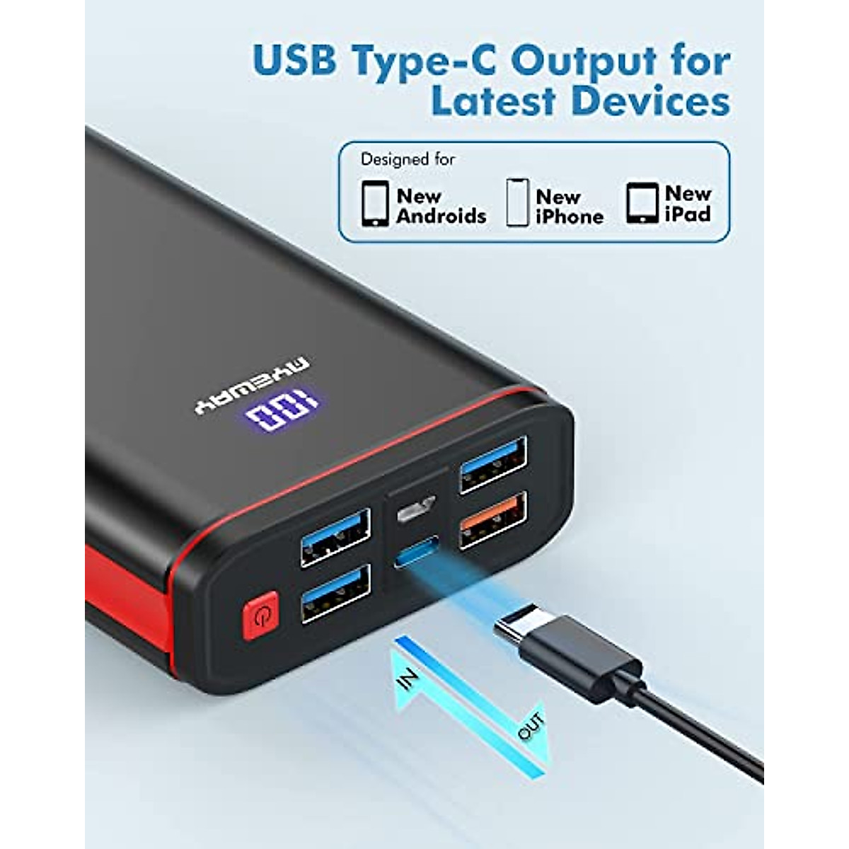 Ayeway Battery Pack USB C Portable Charger PD 20W Fast Charging 26800mAh Power Bank with Type C Output,External Battery Phone Charger for iPhone 13,14,MacBook,Samsung Galaxy,Camping Lantern,USB Fan.