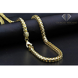 Giorgio Bergamo 925 Italian Sterling Silver 5mm Solid Franco Chain, Yellow Gold Plated Square Box Link Necklace, (30)