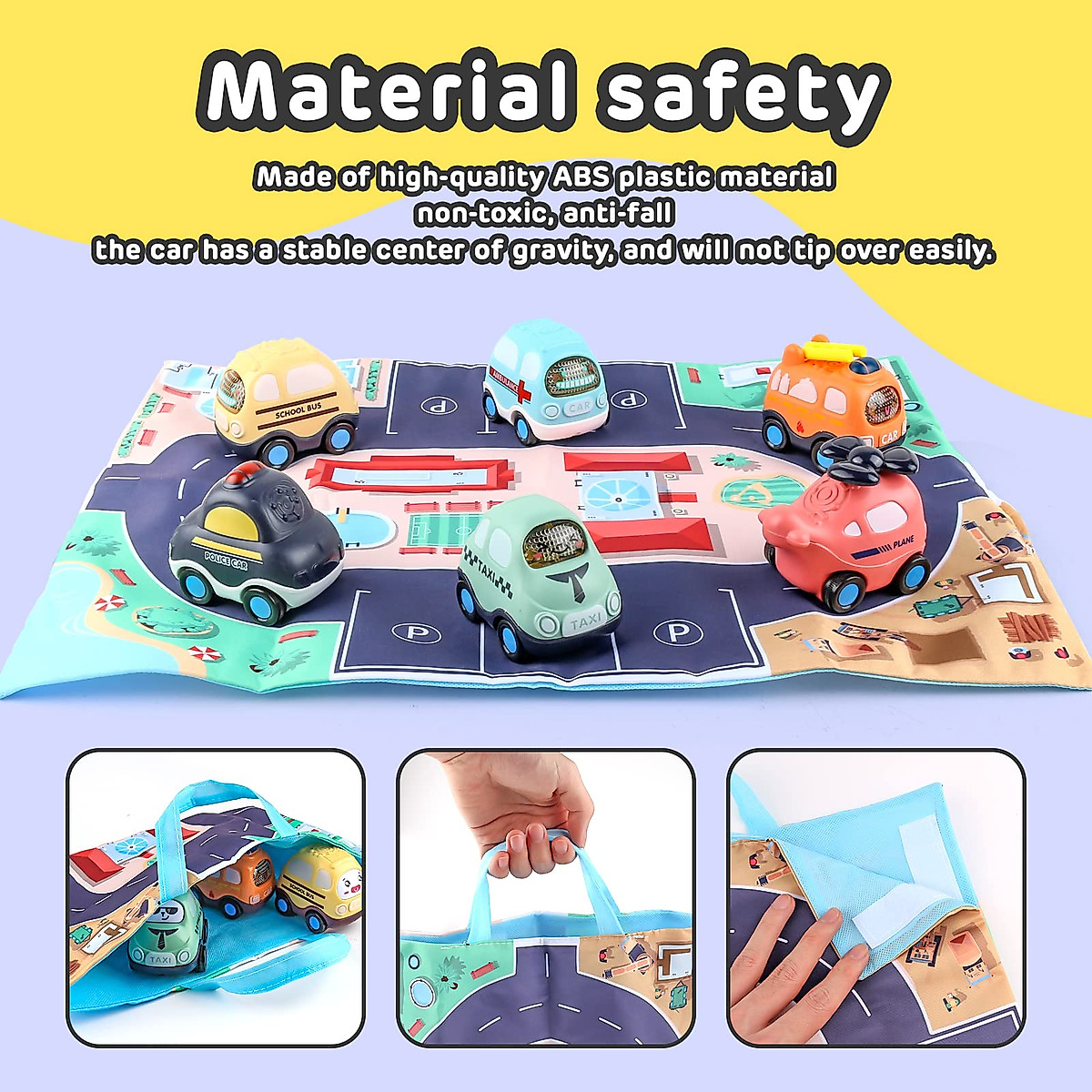 XQW Inertia Baby Toy Cars Gifts with Storage Bag, 6 Pcs Push and Go Kids Early Educational Toys for 1 2 3 Year Old Boys Girls, Birthday Gift for Toddlers