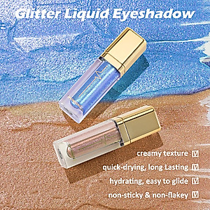 Boobeen Liquid Glitter Eyeshadow, Metallic Shimmer Eye Shadow Pigment Quick-Drying Sparkling Liquid Eye Shadow Makeup, Eyeshadow Shimmer Glitter Highlighter, Long Lasting