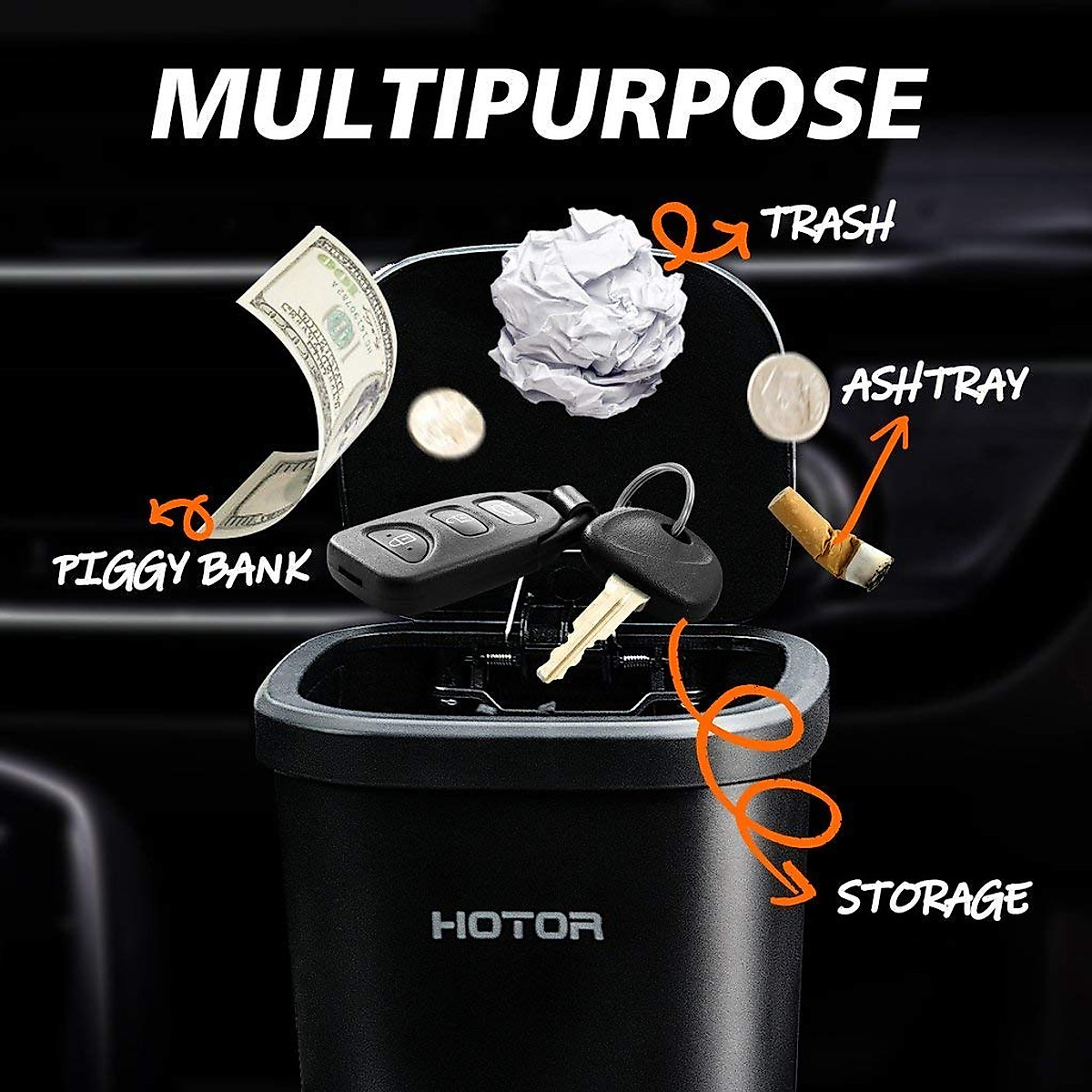 HOTOR Car Trash Can, Car Trash Cup with 30 Additional Car Trash Bags for Exclusive Using, Multipurpose Trash Can for Car, Office & Home to Meet Various Needs - 2 Packs