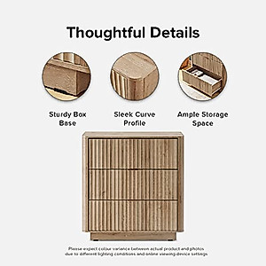 mopio Brooklyn Mid-Century Modern Dresser/Credenza, Waveform Panel with Sleek Curved Profile with Aluminum Handle 3-Drawers for Bedroom/Living Room, Sturdy Anti-Tipping Base (Golden Oak, Dresser)