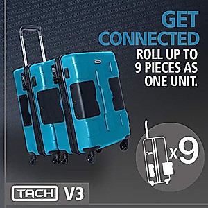 TACH V3 Hard Shell Carry On Luggage 22x14x9 | Carry on Luggage with Spinner Wheels & Patented Built-In Connecting System | One Piece Rolling Suitcase Links 6 Bags At Once (Blue)