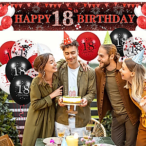 VXTRRI Red 18th Birthday Decorations for Boys Girls, Red Black Glitter 18th Birthday Banner Yard Sign and 16Pcs Red Black 18th Birthday Latex Balloons for 18th Birthday Anniversary Party Supplies