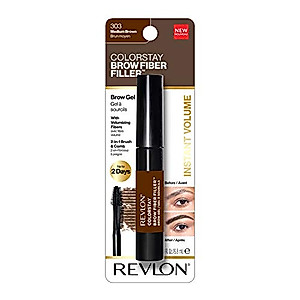 Revlon ColorStay Brow Fiber Filler, Longwearing & Volumizing Waterproof Eyebrow Gel, 303 Medium Brown, 0.23 fl. oz.