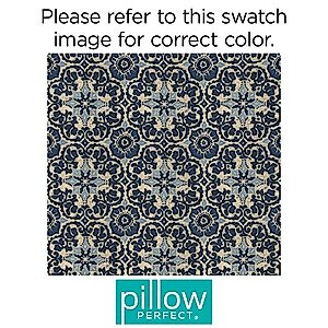 Pillow Perfect Outdoor/Indoor Bench/Swing Cushion, 18" x 45", Blue Woodblock Prism