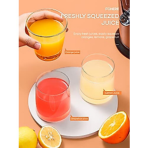 FOHERE Orange Juice Squeezer Electric Citrus Juicer with Two Interchangeable Cones Suitable for orange, lemon and Grapefruit, Brushed Stainless Steel