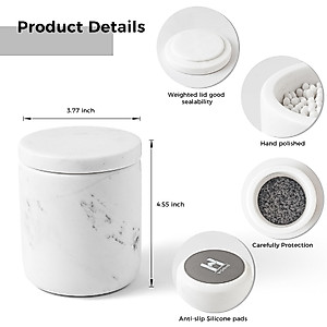WORHE Marble Canister Natural Marble Cotton Swabs Container with Lid Large Capacity Cotton Ball Storage Jar for Cotton Swab, Cotton Ball, Makeup Pad, Bath Salt White (WH051)