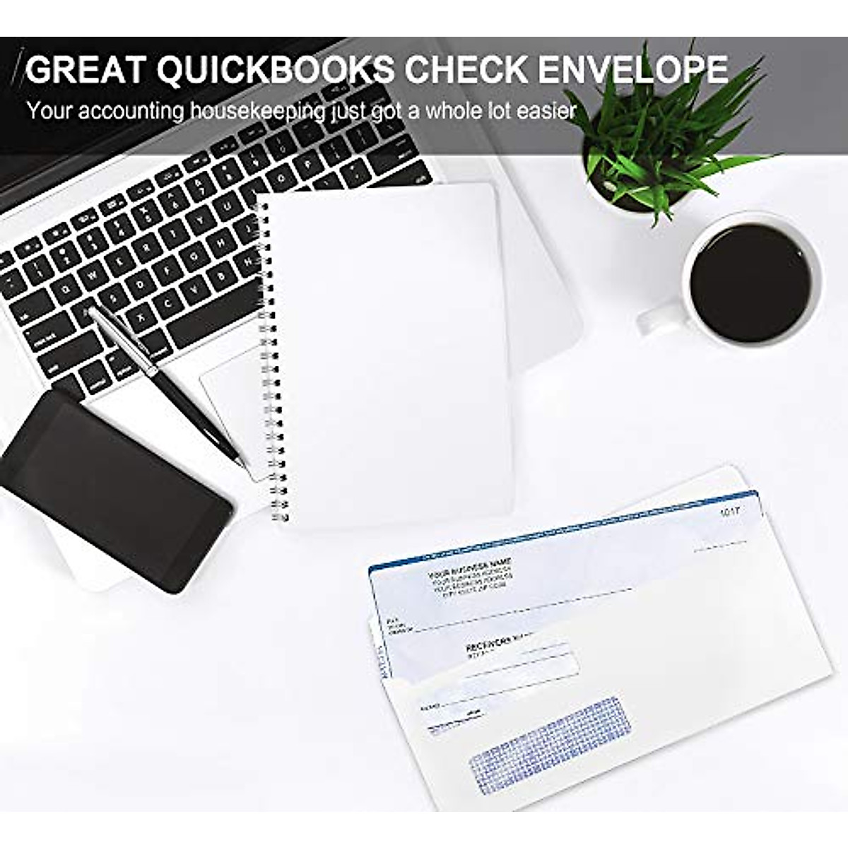 #8 Double Window Security Check Envelopes, No.8 Double Window Bussiness Envelopes Designed for QuickBooks Checks - Computer Printed Checks - 3 5/8 X 8 11/16 (NOT for INVOICES) - 24 LB - 500 Count