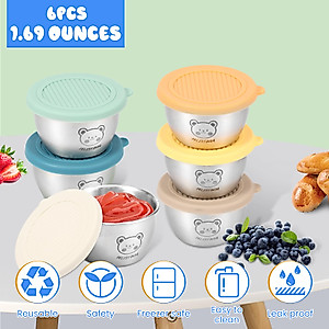 UKQRRTC 6Pcs Salad Dressing Containers 1.69 oz Small Salad Dressing Cups Stainless Steel Condiment Container with Silicone Lids Reusable Sauce Containers for School Kitchen Picnic Traveling (Style 2)