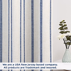 DriftAway Farmhouse Linen Blend Blackout Curtains 84 Inches Long for Bedroom Vertical Striped Printed Linen Curtains Thermal Insulated Grommet Lined Treatments for Living Room 2 Panels W52 x L84 Navy