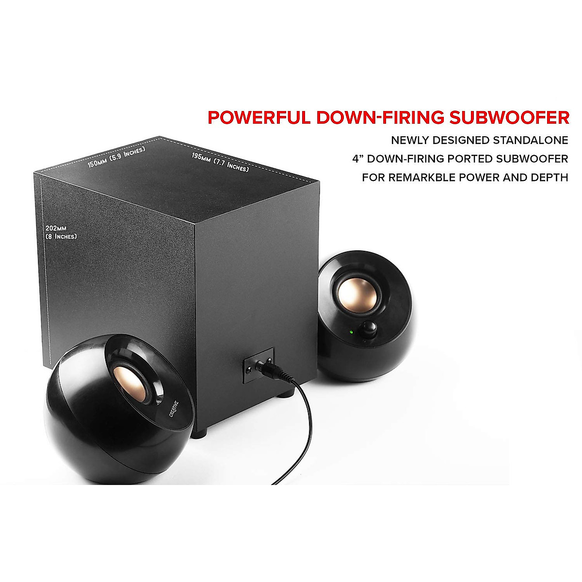 Creative Pebble Plus 2.1 USB-Powered Desktop Speakers with Powerful Down-Firing Subwoofer and Far-Field Drivers, Up to 8W RMS Total Power for Computer PCs and Laptops (Black)