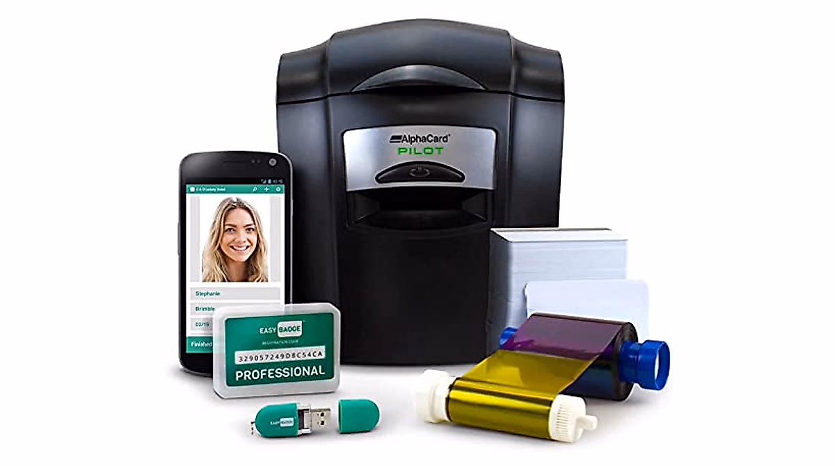Complete ID Card Printer Bundle: AlphaCard Pilot ID Printer, EasyBadge ...