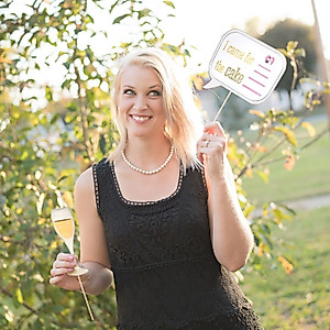 Wedding Photo Booth Props with 8 x 10-Inch Sign, 45 Adhesive Pads, 35 Wooden Sticks - Signs for Wedding Backdrop and Selfie Station