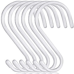 DINGEE 6 inch Non Slip Rubber Coated White S Hook Heavy Duty,6 Pack Large Vinyl Coated S Hooks, Metal S Shaped Hanger Hooks for Hanging Plants Outdoor,Closet Rod ,Jeans, Pot Pan Cups Towels Hats