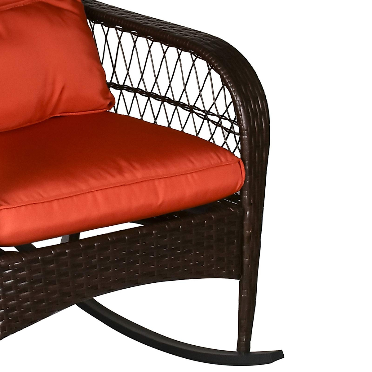 B BAIJIAWEI 2pcs Outdoor Wicker Rocking Chair All Weather Wicker Rocker Chair with Cushions for Garden Patio Yard Porch Lawn Balcony Backyard (2PCS-Brown Wicker-Orange)