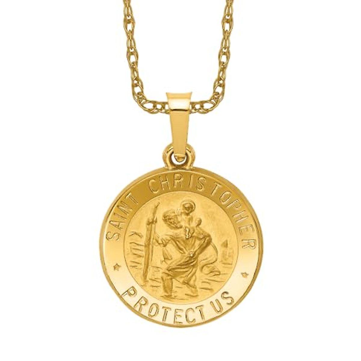 IceCarats 14K Yellow Gold Saint Christopher Medal Patron of Travelers Athletes Protection Necklace Christian Religious Pendant Faith Charm 21.2mm x 15mm Only