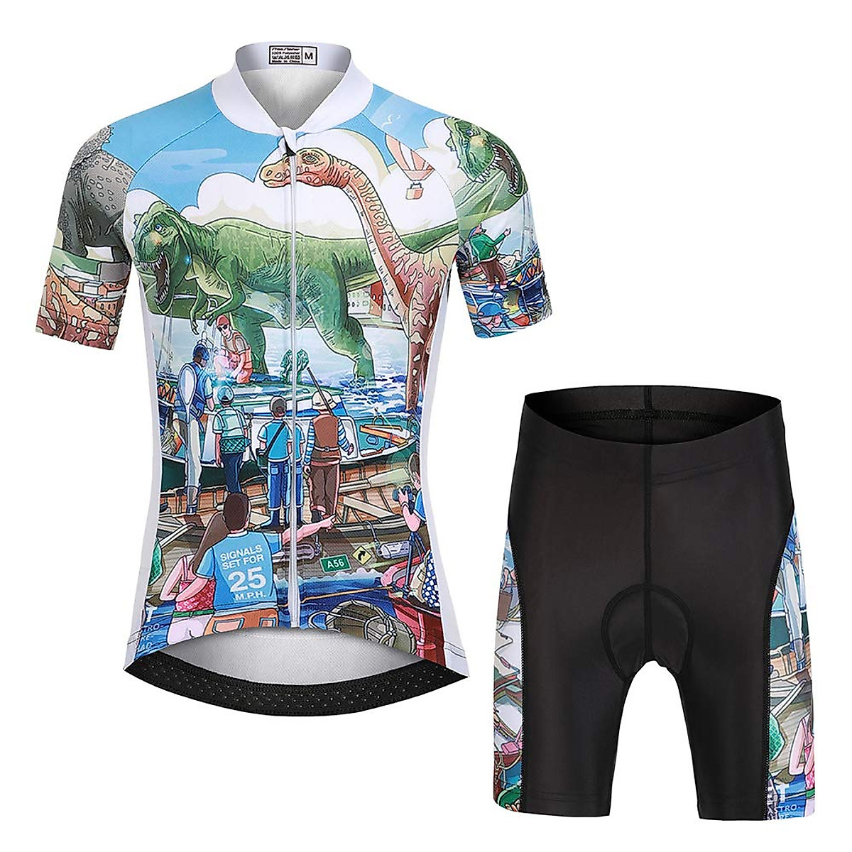 FREE FISHER Cycling Jersey Kids,Short Sleeve Cartoon Road Mountain Bike Jersey Set/Top/Short for Girls Boys Breathable