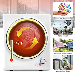 Portable Clothes Dryer, 120 V/850W Electric RV Dryer Smart Moisture Sensor, LCD Control Panel Heating Tumble Clothes Dryer Machine with Stainless Steel Drum for Apartment, Dorm and Home (Square-White)
