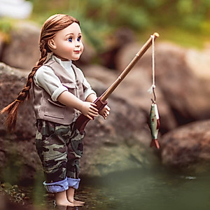 The Queen's Treasures 18 Inch Doll Clothes & Accessories, 4 Pc Fishing Outfit with Pants, Hat, Vest & Shirt, Compatible for Use with American Girl Dolls, Doll NOT Included