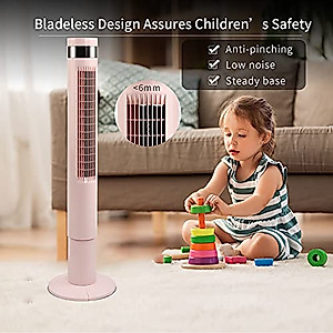 R.W.FLAME Tower Fan with Oscillation, Remote Control, 3 Wind Modes,Time Settings, Portable Bladeless Floor Fans for Home with Children/Pets/Elders(Pink, 43")