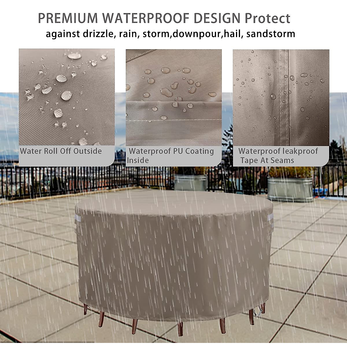 Garden Balsam Patio Furniture Cover Beige 96" D X 28" H Round Waterproof Outdoor Table Chair Set Covers Outdoor Sectional Cover Outdoor Furniture Set Cover