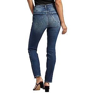 Silver Jeans Co. Women's Infinite Fit High Rise Straight Leg Jeans, Med Wash INF339, Large/31" Inseam