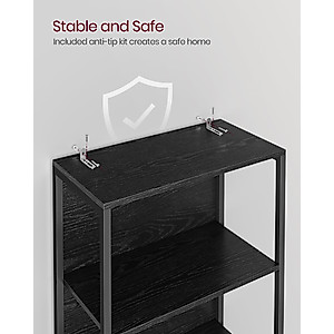 VASAGLE 6-Tier LED Bookshelf, Display Shelf with Dimmable Lights, LED Bookcase with Steel Frame, 11.9 x 23.6 x 70.3 Inches, for Living Room, Bedroom, Office, Black with Wood Grain ULLS120B56