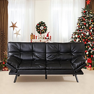 Hcore Convertible, Futon Couch Bed Memory Foam Loveseat Sofas, Dark Black