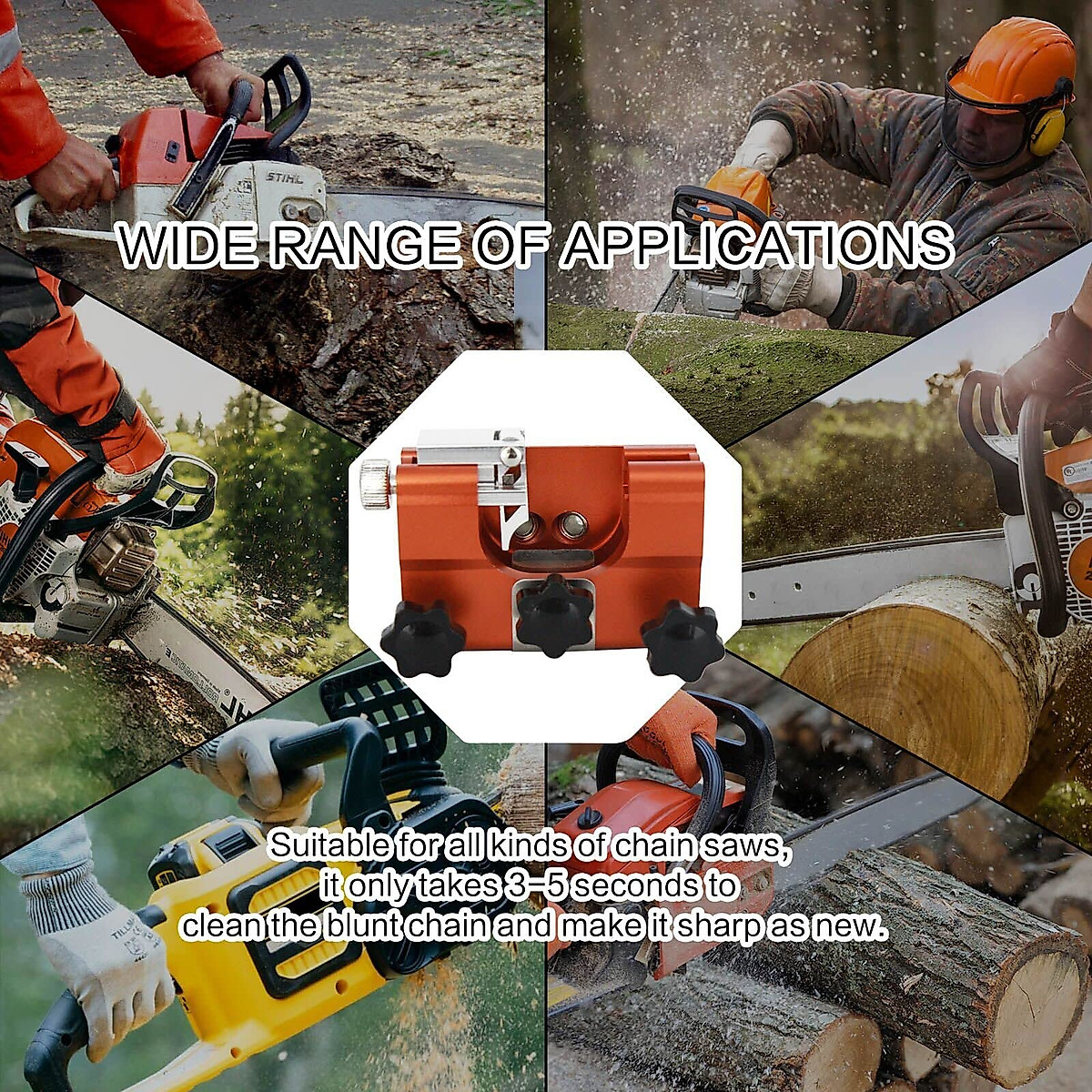 BLKGJTF Chainsaw Sharpener, Hand-Cranked Chainsaw Sharpening Jig Kit, Chainsaw Sharpener Jig, with Gloves and Cleaning Brush, for All Kinds of Chainsaws and Chainsaws, Yellow