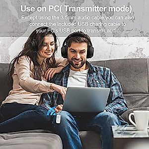 Lavales Wireless Bluetooth 5.3 Audio Transmitter Receiver Adapter for Airplane, Gym/TVs/Gaming Consoles/Car/PC/Home Stereo, 3.5 mm Jack, AptX Adaptive/Low Latency,Dual Paring,Rechargeable,HD Stereo